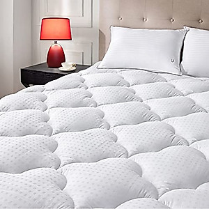 Bedsure King Mattress Pad Deep Pocket - Pillow Top Mattress Topper King Size, Cooling Cotton Quilted King Mattress Cover Stretches up to 21" Deep, Padded Pillow Top with Fluffy Down Alternative Fill