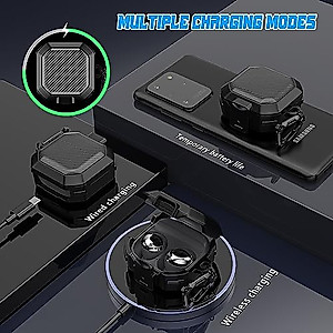 RFUNGUANGO for Samsung Galaxy Buds 2 Pro/Buds Pro/Buds Live/Buds 2 Case Cover/Galaxy Buds FE (2023, Military Carbon Fiber case with Keychain/Zipper/with Cleaner Kit(Anti-Drop Lock)-Black