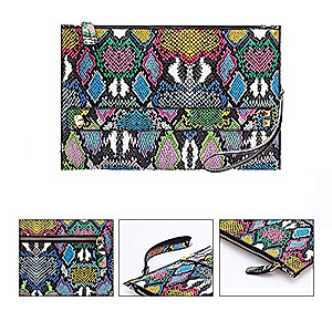 Women Snakeskin Pattern Evening Clutch Bag Fashion Envelope Wristlet Bag Handbag Purse (Blue)