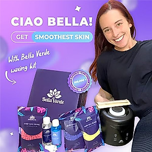 Bella Verde Waxing Kit - Home Wax Kit for Women and Men - Wax Warmer with LED display - 5 Packs of Wax Beads - Wax Pot - Pre & Post Wax Spray 20 Wood Sticks - Hard Wax Beans for Brazilian Body Legs Eyebrows Face Lips Armpits