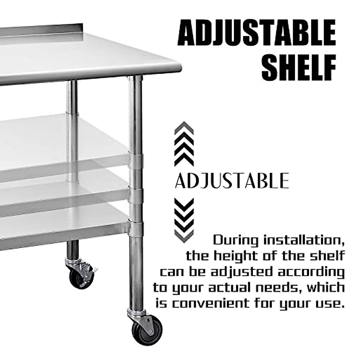 VKKILPEE Stainless Steel Table for Prep & Work 24 x 30 Inches with Caster Wheels, Kitchen Island Cart, NSF Commercial Heavy Duty Table with Undershelf & Backsplash for Restaurant, Home and Hotel