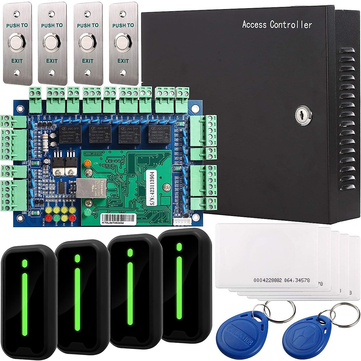 UHPPOTE Wiegand 26 bits Network RFID Access Control Board Kit Metal AC110V Power Box For 4 Doors