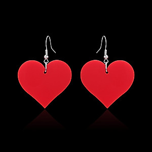 lureme Cute Heart Earrings Geometric Statement Dangle Earrings-Red (er005558-3)