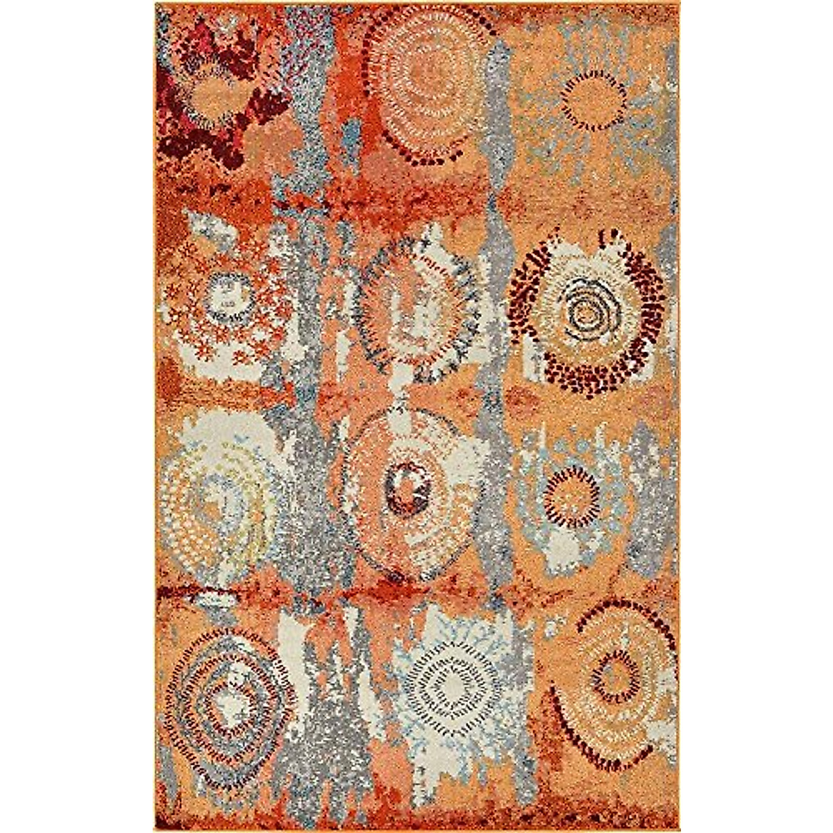 Unique Loom Estrella Collection Modern, Abstract, Light Colors, Distressed Area Rug, 5 ft x 8 ft, Orange/Beige