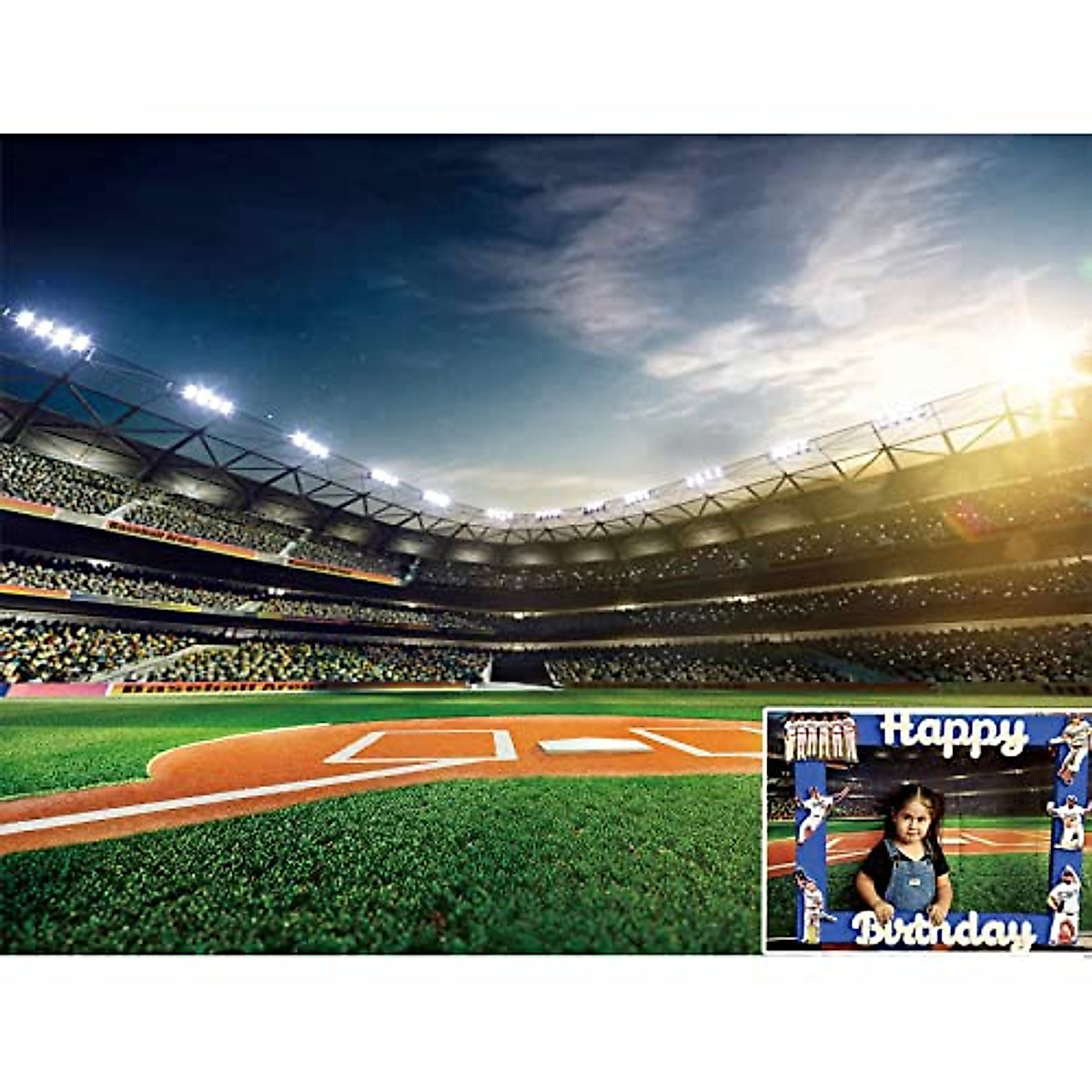 Riyidecor Green Baseball Field Backdrop Fabric Polyester Stadium 7Wx5H Feet Photography Background Art Fabric Booth for Children Decorations Birthday Festival Event Props Party Photo Studio Shoot