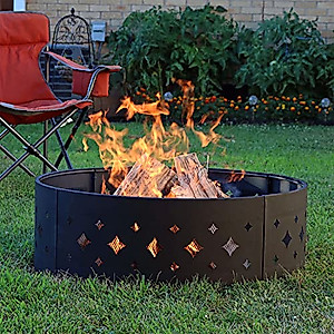 Sunnydaze Diamond 36-Inch Heavy-Duty Steel Fire Ring with Fire Poker