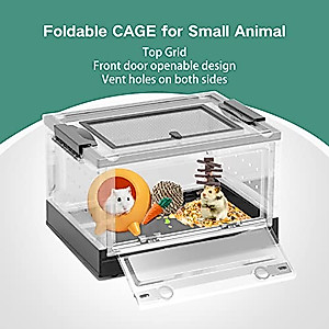 Augegel Hamster Cages and Habitats,Small Rat Cage for Hamster, Gerbils,Guinea Pig Cages,Collapsible Critter cage for Rat, Hedgehog,rabitat (Black_16" x12 x10)