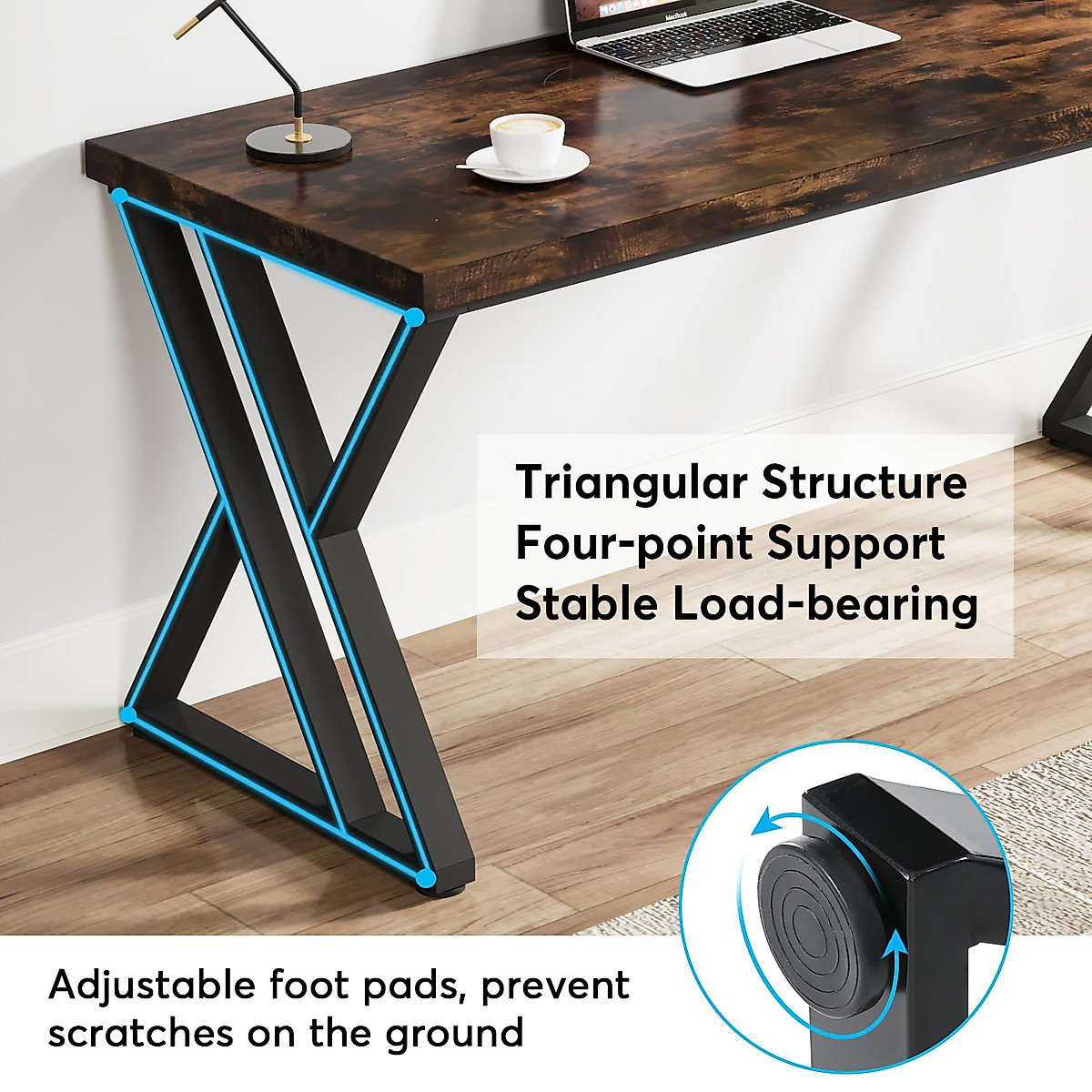 Tribesigns Writing Computer Desk, 55 inch Heavy Duty Study Desk with Z-Shaped Metal Leg, Modern Simple Home Office Computer Desk, Rustic Brown