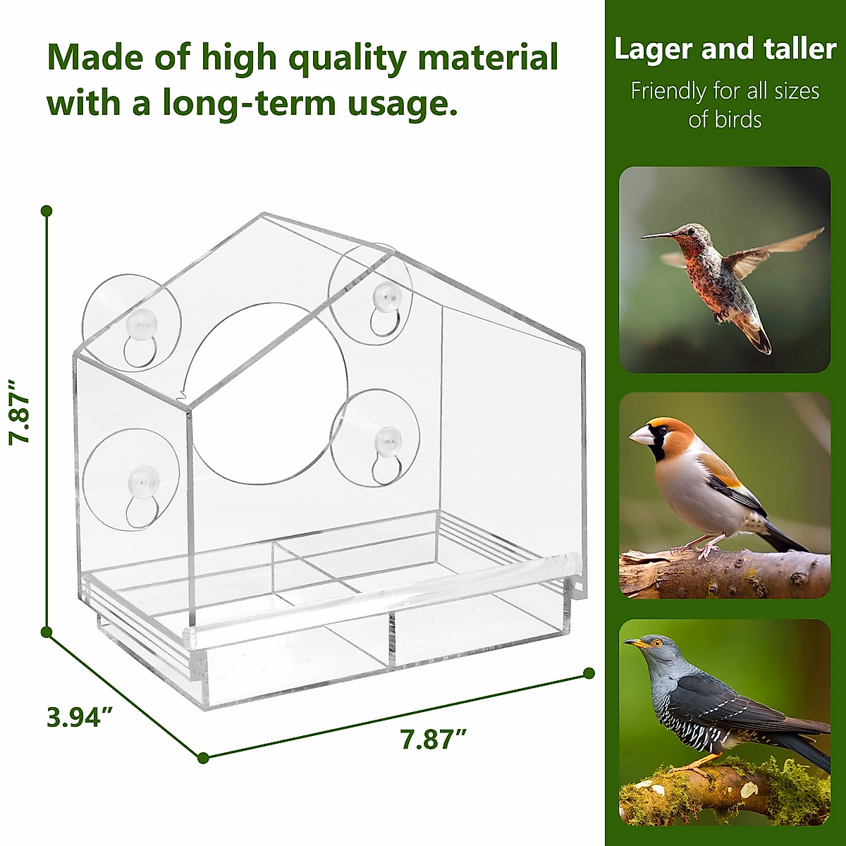 XTKS Bird Feeder, Hanging Bird Seed Feeder, Bird Feeding Station Outdoor Window Bird Feeder with Ultra-Strong Suction Cups - Perfect for Attracting Cardinals, Finches, Chickadees