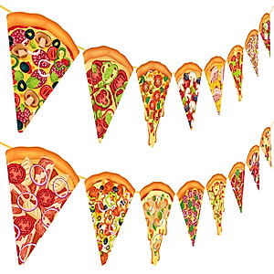 Pizza Party Banners Pizza Birthday Party Decorations 2Pcs Pizza Garland Cutout Banners for Pizza Time Theme Baby Shower Supplies