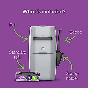 Litter Genie Standard Pail (Silver) | Cat Litter Box Waste Disposal System for Odor Control | Includes 1 Square Refill Bag