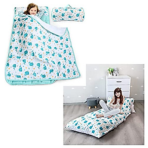 Toddler Nap Mat with Pillow and Fleece Blanket & Floor Lounger Reading Pillow Mattress Bed Cover, Whale