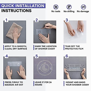 KINCMAX Shower Caddy, Rustproof SUS304 Stainless Steel, Adhesive Wall Mount Double Deep Round Baskets 2-pack with Hooks (Polished Silver)