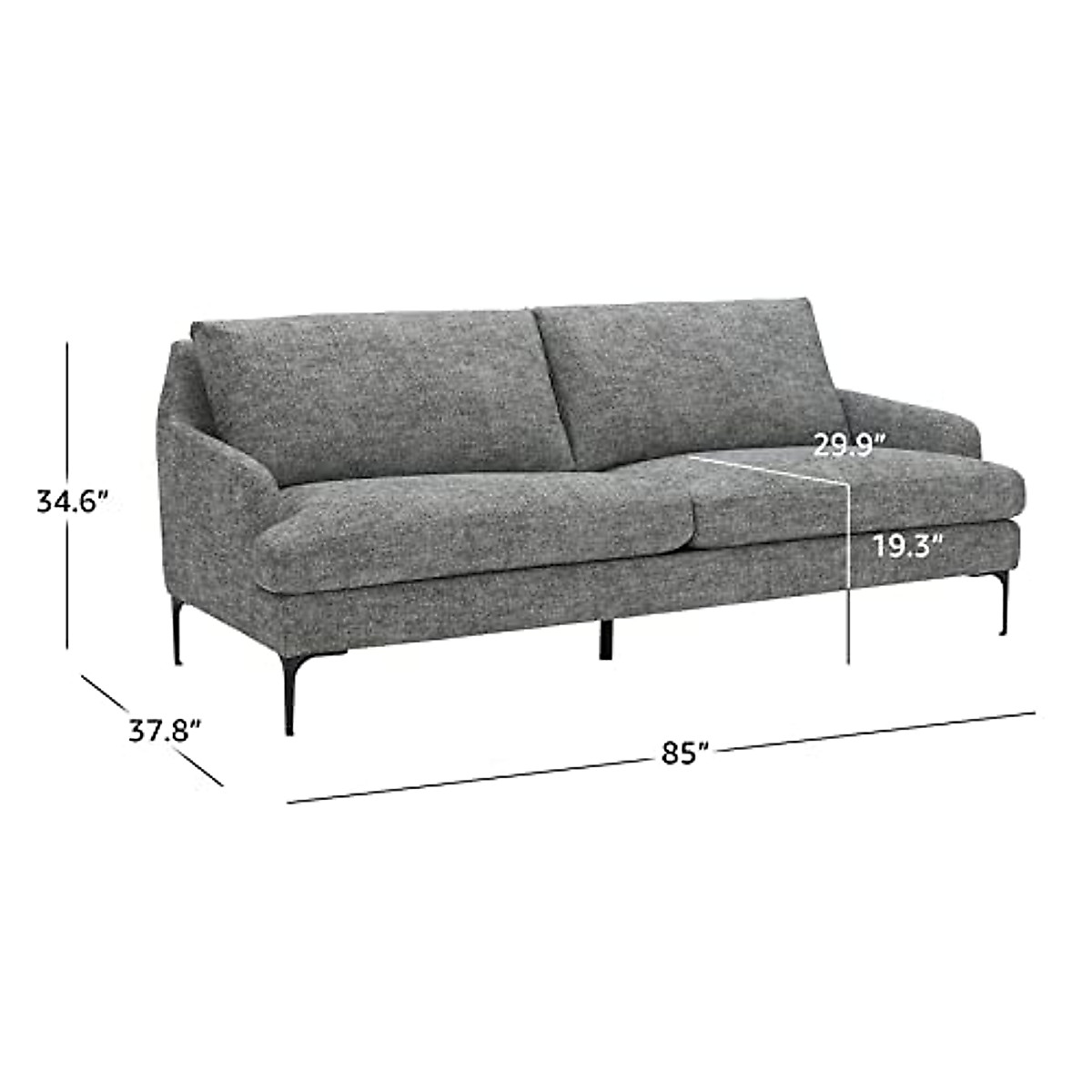 Amazon Brand – Rivet Modern Sofa Couch with Metal Legs, 85"W, Dark Gray