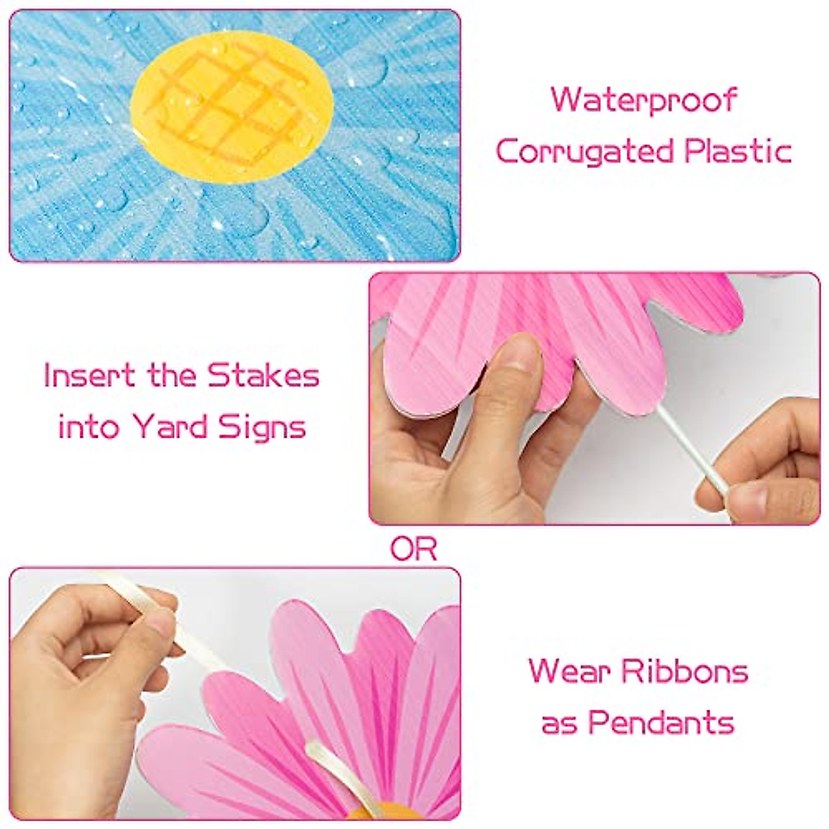 WATINC Sunflower Yard Sign Hanging Ornaments Daisy Waterproof Sunshine Lawn Signs Summer Fall Party Decorations Supplies Photo Props for Outdoor Farmhouse Garden Tree Wall with Stakes & Ribbons