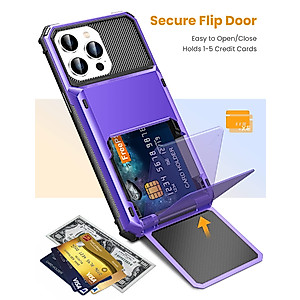 TITACUTE for iPhone 14 Pro Case 6.1 Wallet 5 Credit Card Holder ID Slot Flip Cover Design Back Pocket Scratch Resistant Hard Shell TPU Hybrid Protective Bumper Armor for iPhone 14 Pro Purple