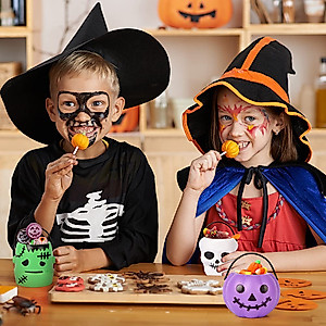 MCPINKY Small Halloween Candy Buckets, 12PCS Mini Portable Pumpkin Bucket Candy Bowl Holder Ghost Candy Bucket for Kids Trick Or Treat Halloween Party Favor