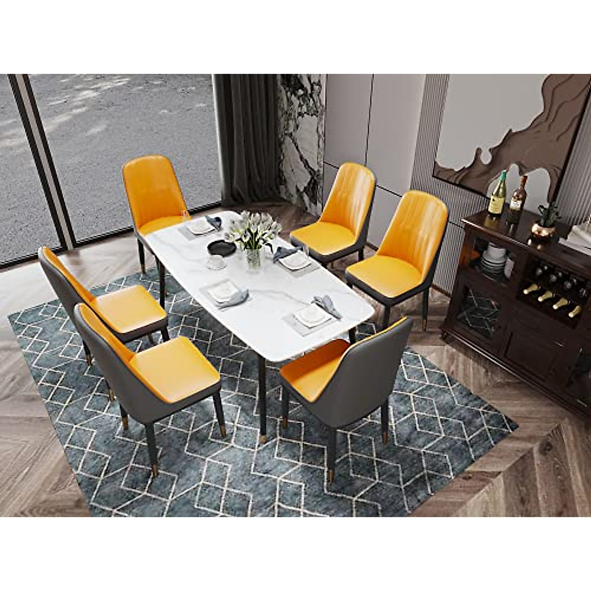 Pvillez PU Leather Dining Chairs Set of 4, Modern Kitchen Chairs with Iron Metal Gold Plated Legs, Comfy Upholstered Armless Side Chair Accent Chair for Dining Room Kitchen Living Room (Orange)