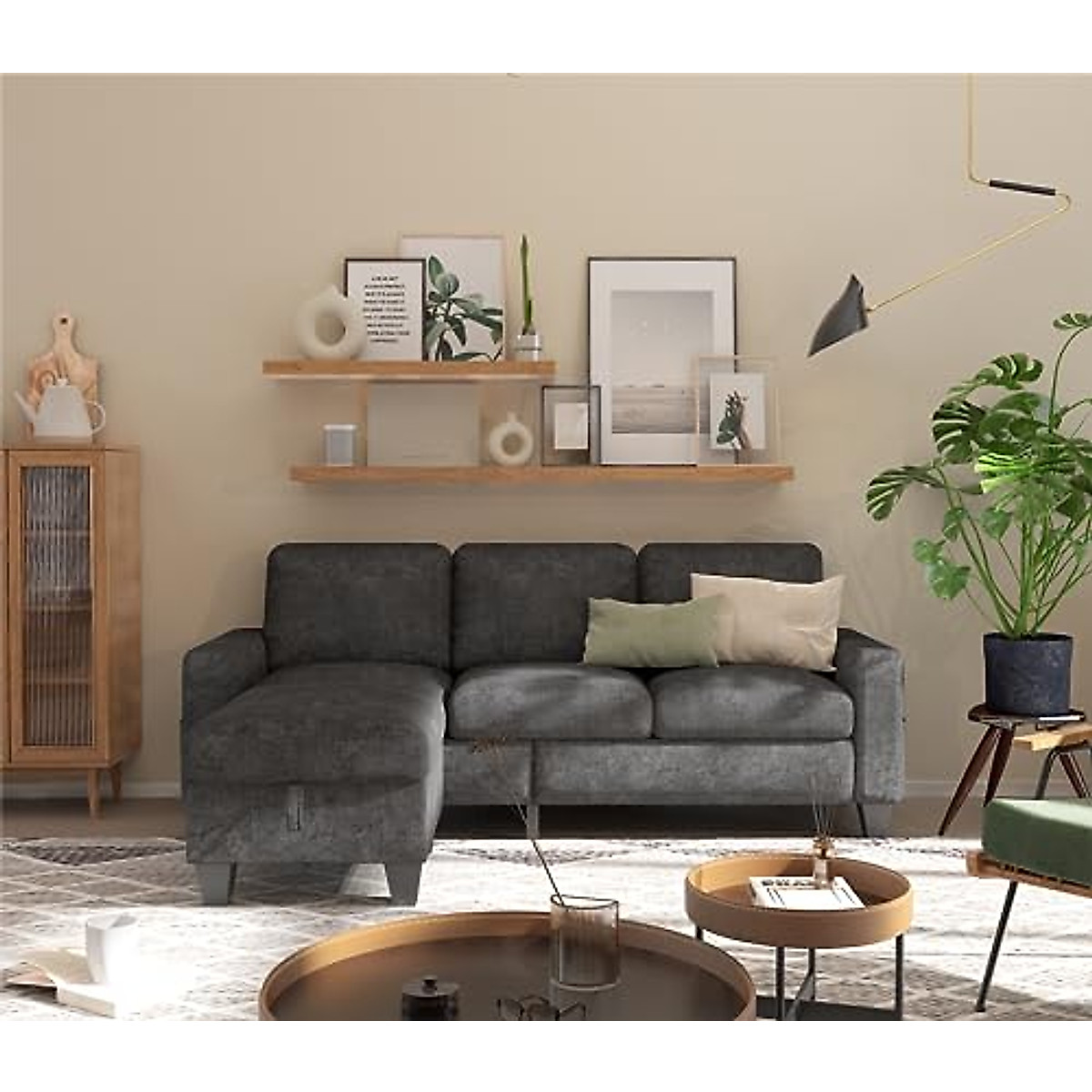 Sunrise Coast Sectional L Shaped Ottoman Modular Convertible 3 Seat Sofas for Living Room Small Apartment, Couches with Storage Space, Snowflake