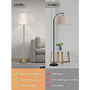 Meisoda Gold Floor Lamp, 9W 3 CCT Dimmable Standing Lamp with 2 Linen Lamp Shades and Pull Chain for Living Room, Bedroom, Office, 58" to 65" Adjustable Height, Modern Brushed Bronze Design