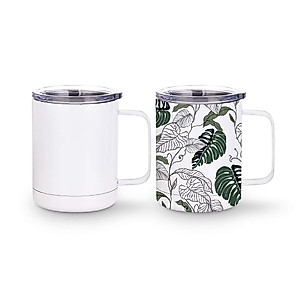 PYD Life Sublimation Coffee Mugs 10 OZ White Blanks Stainless Steel Double Wall Tumbler with Handle and Lid for Mug Tumbler Press Machine Sublimation Print 4 Pack