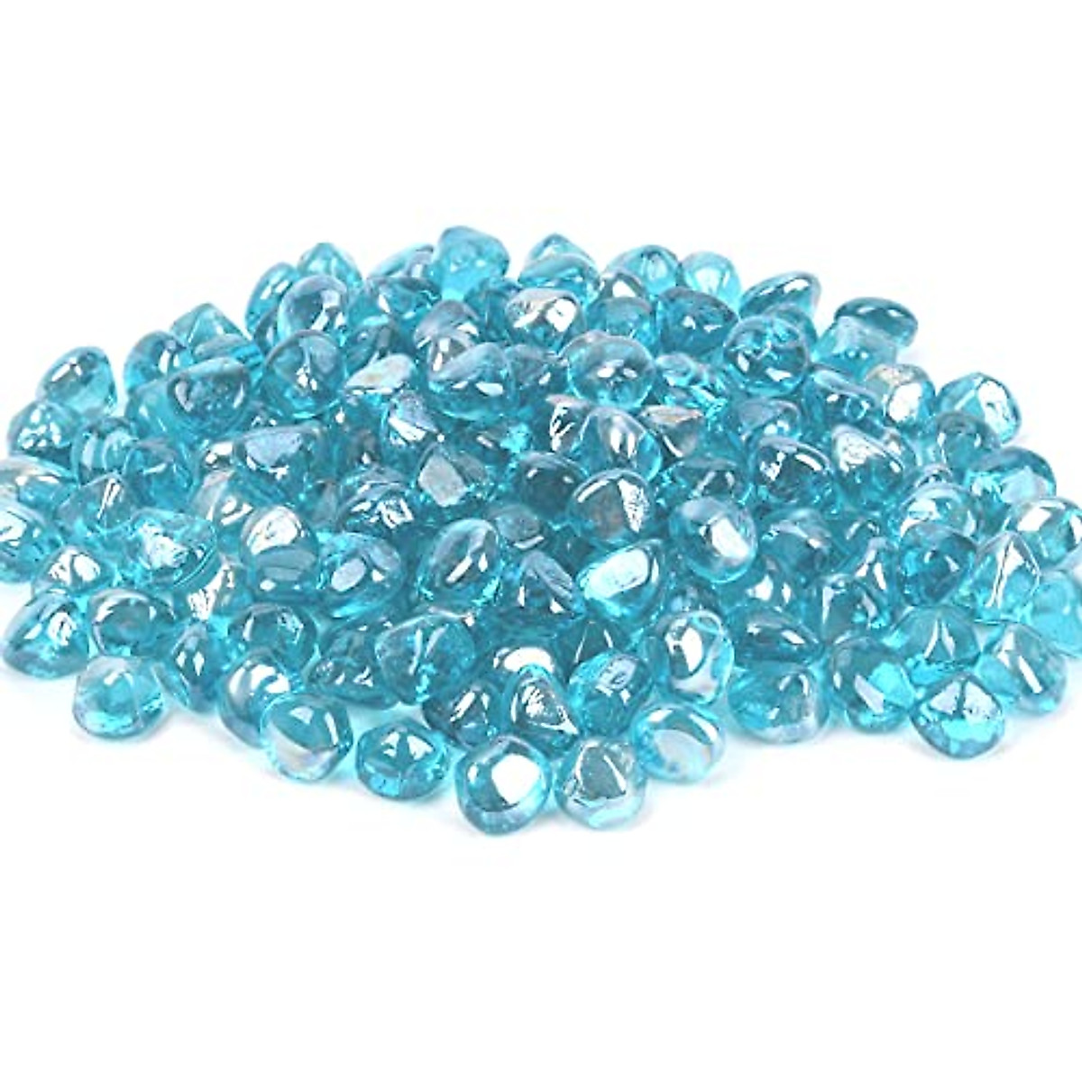 vchin Caribbean Blue Fire Pit Glass Rocks 20 Pounds, 1 Inch Diamond Fire Glass for Propane Fire Pit, Fireplace and Outdoor Decorative. High Luster Fire Glass Beads.