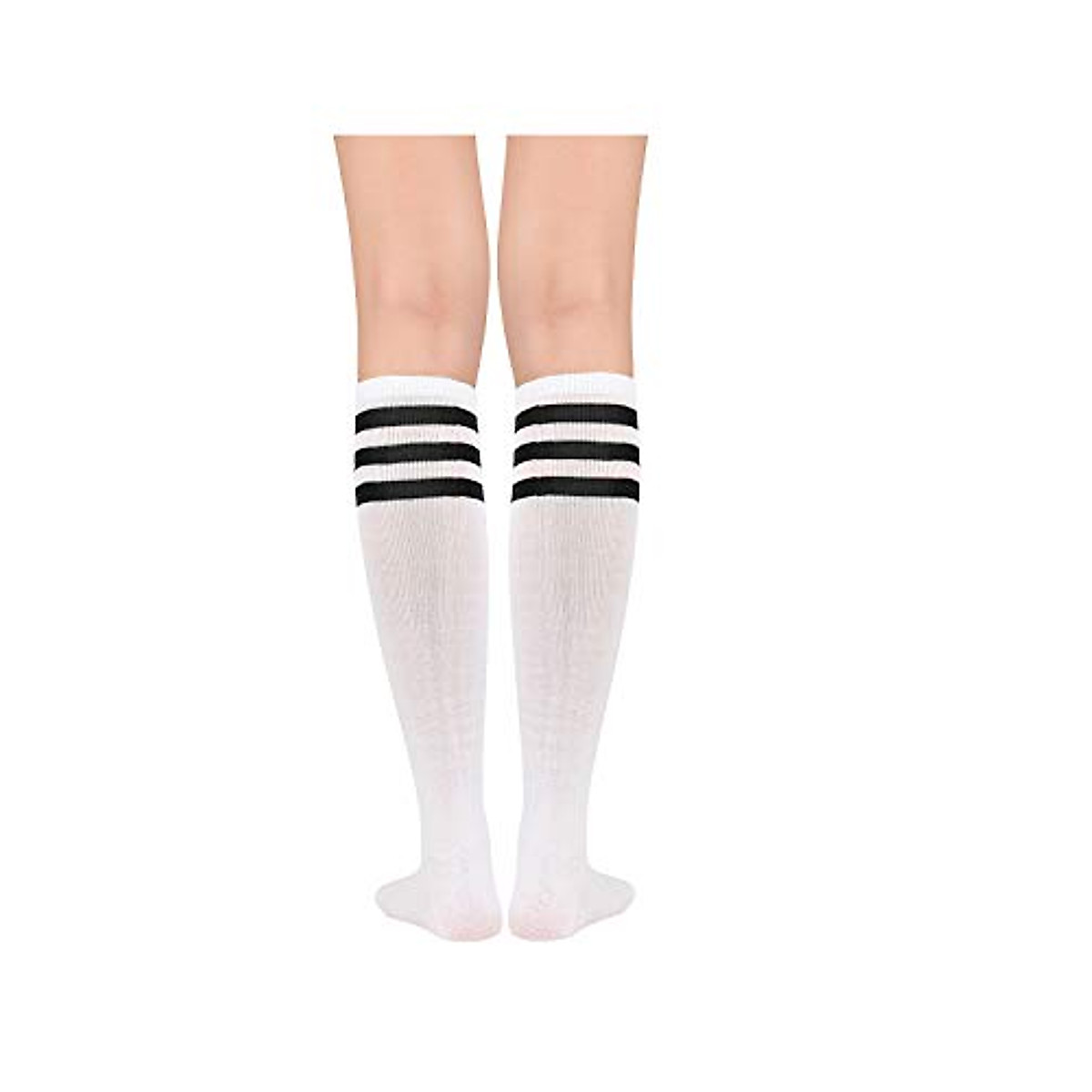 Komorebi Women's Knee High Athletic Socks Stripes Tube Sport Socks Soft Strench High Socks for Women Outdoor White Black One Size