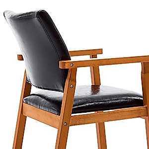 DAGONHIL Modern Walnut Dining Arm Chair Accent Chair Armrests Wooden Chair with Leather Cushion Backrest for Kitchen Dining Room(Pack 1)