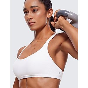 CRZ YOGA Womens Strappy Sports Bra - Criss Cross Back Padded Medium Support Wireless Gym Cami Workout Yoga White Medium