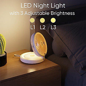 Jassco Air Circulator Fan, Table Fan, Portable Oscillating Desktop Fan, Wall-Mounted Fan, 6 Speeds, Personal Cooling Fan with LED Night Light for Home, Dorm, Workout,White