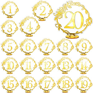 20 Pieces Table Numbers Wedding Table Numbers 1-20 Gold Acrylic Table Numbers for Wedding Reception Table Numbers Stands with Holder Base Elegant Mirror Table Numbers for Wedding Party Event Catering