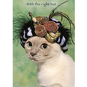 Sellers Publishing RSVP White Cat With The Right Hat Feminine Funny : Humorous Birthday Card for Her : Woman : Women