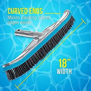 U.S. Pool Supply Professional 18" Stainless Steel Pool Brush with Heavy Duty Aluminum Handle, EZ Clips - Durable Wire Bristles, Scrub Remove Rust Stains on Concrete, Sweep Wall Floor Step Debris