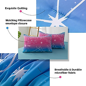 Podol 5 Pieces Gradient Cat Glitter Bedding Set for Girl Pink Blue Ombre Comforter Set Full Size Ultra Soft Bed in A Bag with 1 Comforter, 2 Pillowcases, 1 Flat Sheet, 1 Fitted Sheet