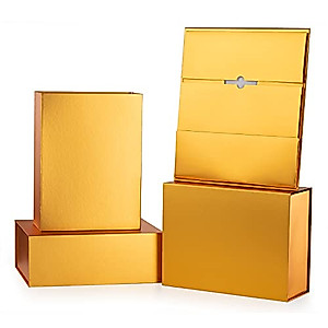 Large Gift Box 13.3x9.6x4.9 Inches,Collapsible Gift Box with Magnetic Lid,Sturdy Gift Packaging Decorative Boxes for for Wedding, Party, Birthday, Bridesmaid Proposal Boxes, Groomsman Boxes(Gold,Textured Finsh)