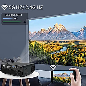 5G WiFi Projector Native 1080p Bluetooth Smart Projectors 4K Supported, 10,000 High Lumen & 300'' Display Projector Indoor Outdoor Movie Party Office, Compatible with Android/iOS/Laptop/DVD/TV Stick