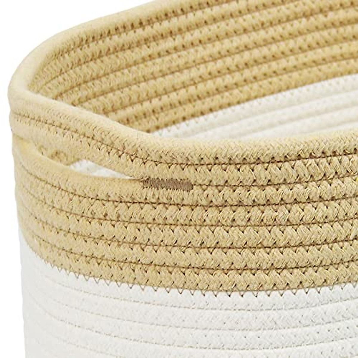 Casaphoria Cotton Rope Storage Baskets Bin Set of 3 Storage Cube Organizer Foldable Decorative Woven Basket for Clothes, Makeup, Books, Nursery, 15"x 10"x 9",pack of 3, White and Brown