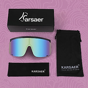 Karsaer Vision Shield Sunglasses for Men Women Oversized Neon 80s 96s Visor Shades Sports Style Outdoor Cycling Ski