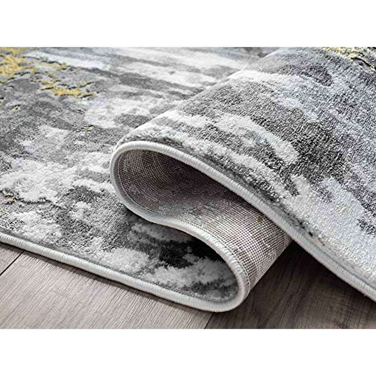 Abani Abstract Distressed Rug 6' x 9' - Contemporary Modern Gold & Grey Rugs Marbled Area Rug Living Room Rug