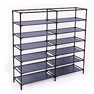 Meerveil Shoe Rack 7 Tier Canvas,Shoe Cabinet,Shoe Rack Standing for Living Room,Hallway,Shoes Storage Organizer for 36 Pair of Shoes with Dustproof Cover,110cm*115cm*30cm,Grey