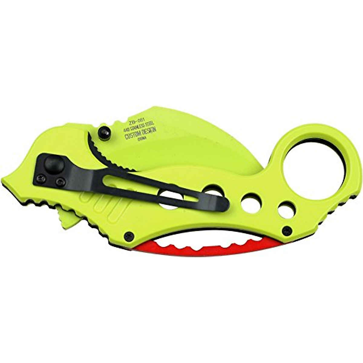 Z Hunter ZB-051GR Karambit-Style Spring Assist Folding Knife, Green Blade, Green Zombie Handle, 5-Inch Closed