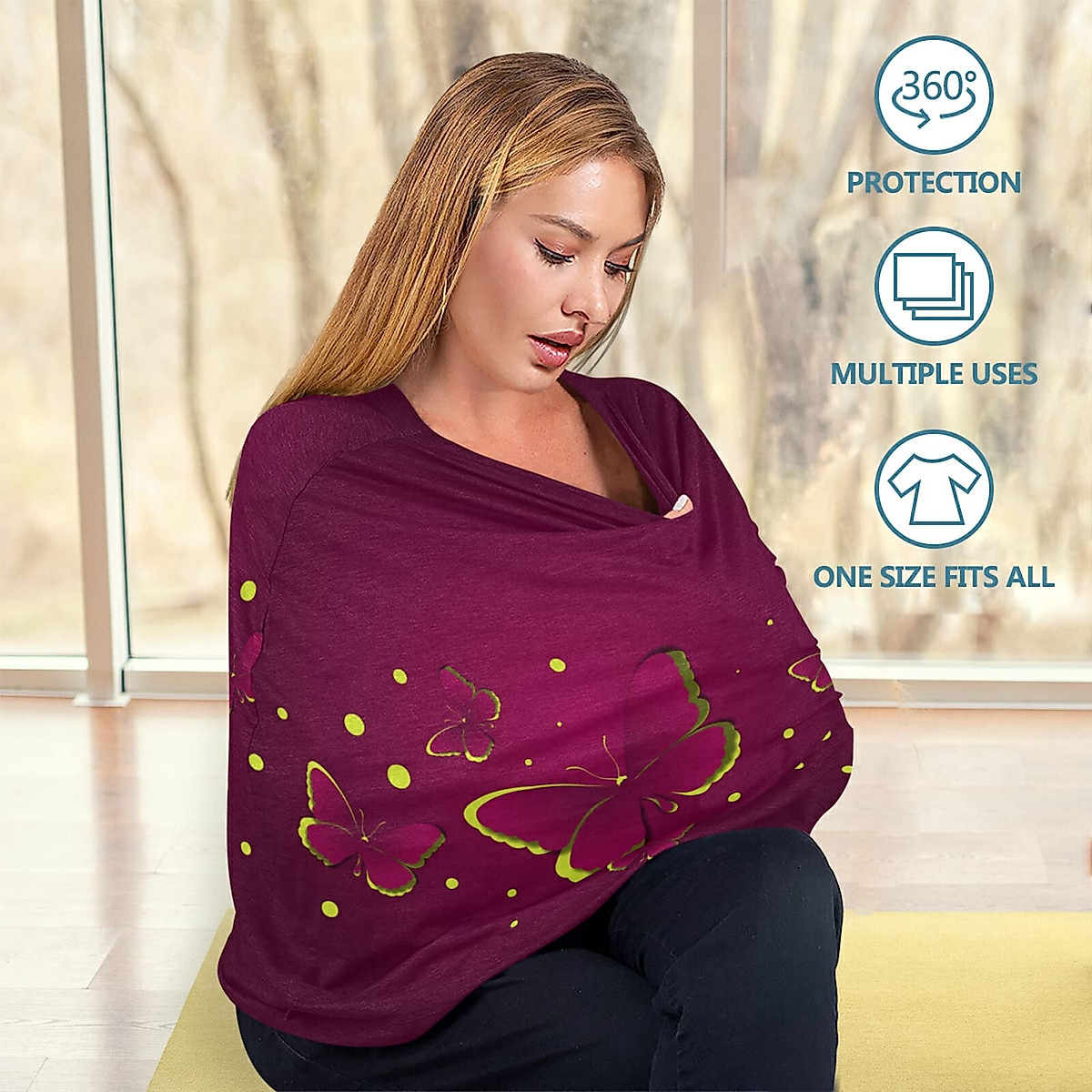 Nursing Cover Breastfeeding Scarf Butterfly Burgundy Red - Baby Car Seat Covers, Infant Stroller Cover, Carseat Canopy(801i)