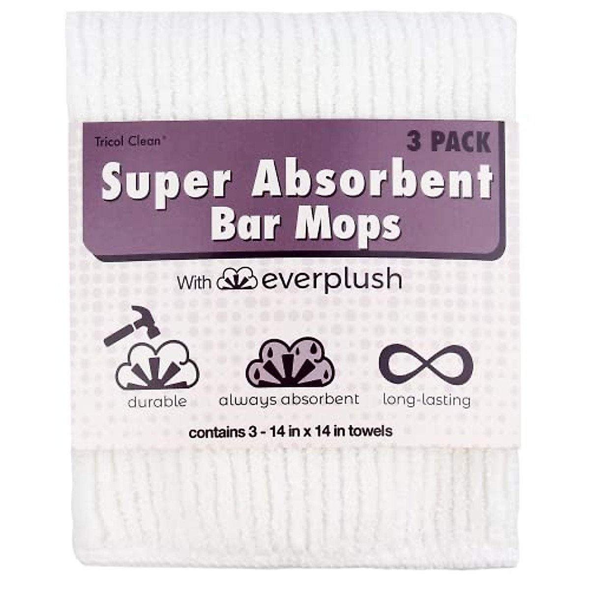 Everplush Absorbent Bar Mop Kitchen Towels, Set of 3, White