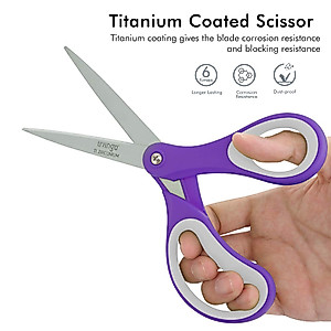 LIVINGO Scissors All Purpose, Student School Scissors, Sharp Titanium Coated Stainless Steel Shears for High Middle School Teacher Crafting, Office Home Sewing Cutting Fabric, 8 inch 3 Pack