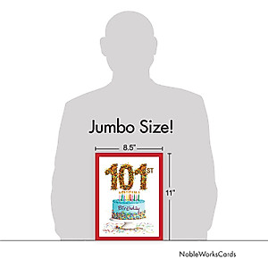 NobleWorks - Jumbo 101th Milestone Birthday Paper Card 8.5 x 11 Inch with Envelope (1 Pack) Oversize Jumbo Big Day 101 J2764MBG