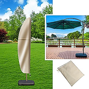 OKPOW Patio Umbrella Cover fits 11Ft To 13Ft Outdoor Umbrellas - Waterproof Cantilever Offset Umbrella Cover With Sturdy Zipper - Durable Hanging Banana Style Parasol Cover For Garden Beach Umbrellas
