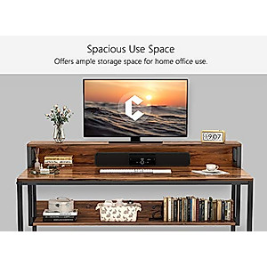Cubiker Computer Home Office Desk, 47" Small Desk Table with Storage Shelf and Bookshelf, Study Writing Table Modern Simple Style Space Saving Design, Dark Rustic