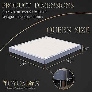yoyomax Queen Size Bed Frame, Classic Wood Platform Slats Support/Mattress Foundation/Tool-Free Assembly Within 10 Mins/No Box Spring Needed, Elegant Gray