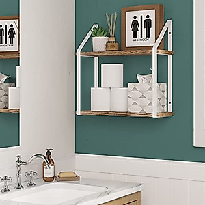 Wallniture Modena 2-Tier Bathroom Organizer, Wall Shelves for Kitchen Organization, Laundry Decor Wall Bookshelves Living Room Burnt Finish, White Bracket