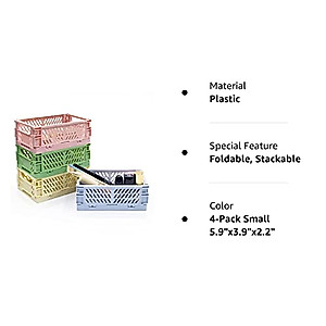 Xhwykzz 4 Pack Mini Foldable Plastic Small Baskets for Organizing and Storage, Collapsible Storage Crate for Home Bedroom Office Classroom Drawer Organizers (5.9x3.9x2.2in) Mini Size